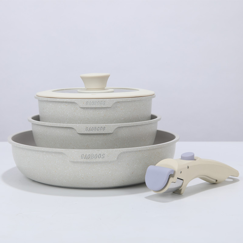 5pcs nonstick cookware set detachable handle save space Suitable all ...